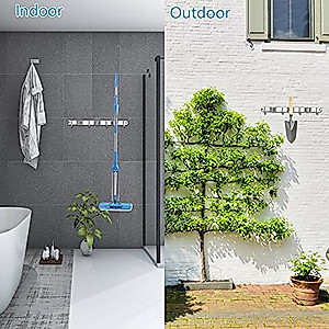 Nlmyt Mop and Broom Holder Wall Mount, Broom Organizer Wall Mount, Stainless Steel Mop Holder Storage, Broom Hook, Heavy Duty Broom Rack for Home, Garage, Garden, Laundry Room (3 Racks 4 Hooks)