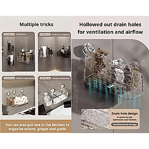 2024 Suction Shower Caddy, Light Luxury Style Glacier Pattern Suction Cup Shelf Multifunctional Bathroom Shower Basket Wall Mounted Organizer Shelf Removable Shower Basket for Home (Small+Large)