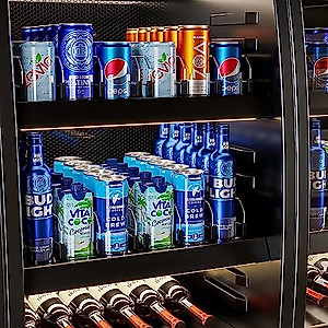 Puricon Drink Organizer for Fridge Pusher Glide, Spring Loaded Fridge Drink Dispenser, Self Pushing Soda Can Organizer for Refrigerator, Beer Bottle Beverage Organizer Drink Holder -3 Rows, Black