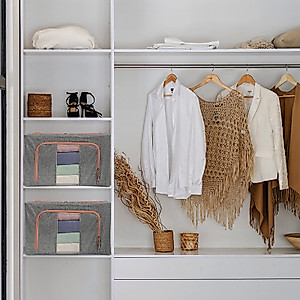 XULAN 34L Large Foldable Clothes Storage Bins, Stackable Container Organizer with Clear Window | Carry Handles for Blankets, Comforter, Closets, Bedrooms and More, Set of 2 (Grey)