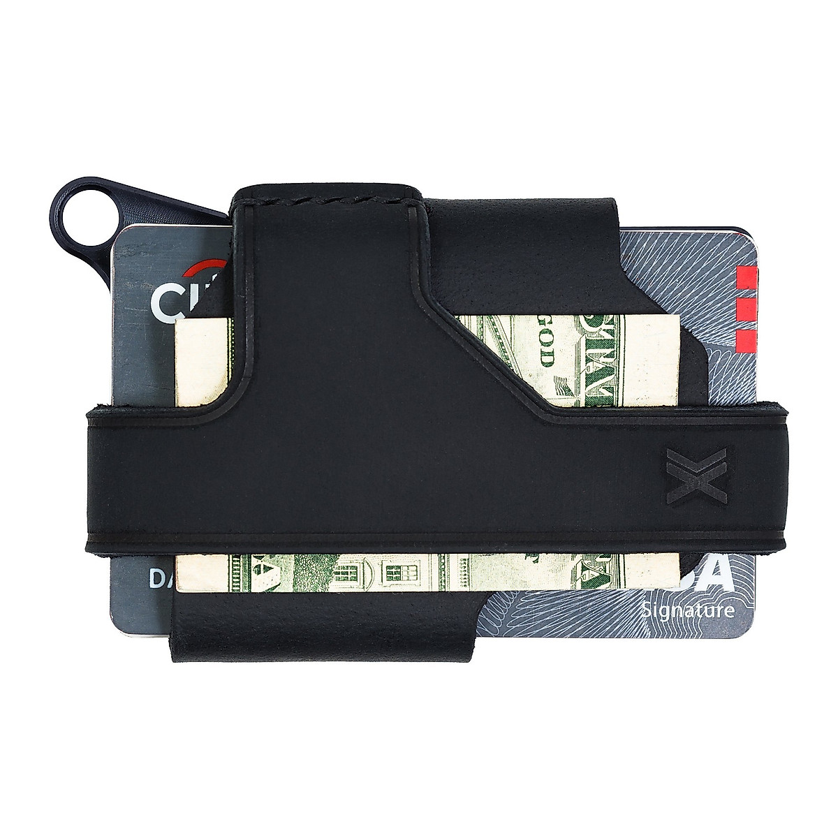 Trayvax Contour Wallet, RFID Front Pocket Money and Credit Card Holder, Minimalist Slim Leather Metal Wallet for Men and Women, Black Stealth Black