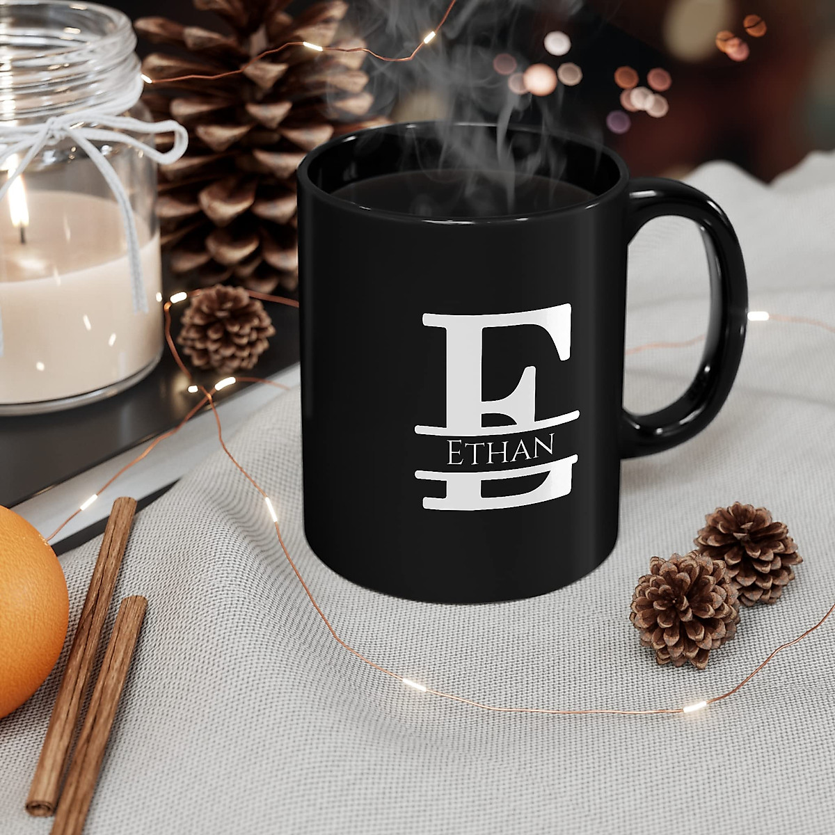 Personalized Monogram Coffee Mug, Initial Letter E Customized for Women Men Girls Boys Dads Moms Friends, Taza de Café Personalizada Con Monograma, Letra Inicial - Black Mug Letter E 11oz