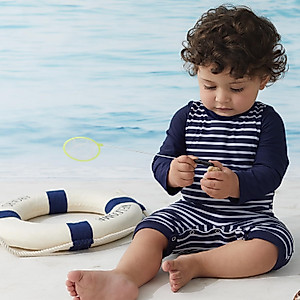 UMELOK Newborn Boys UPF 50+ Sun Protectied Swimsuit with Snap Bottom (Blue,Stripes 0-3 Months)