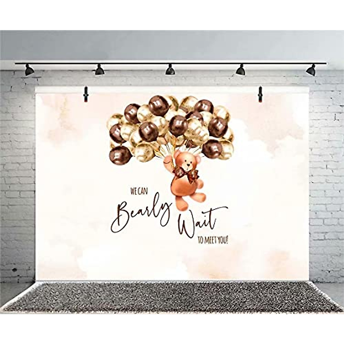 7x5ft Teddy Bear Baby Shower Backdrop We Can Bearly Wait to Meet You Brown Watercolor Balloons Background Girl Boy Babyshower Banner Cake Table Mural Poster W-5542