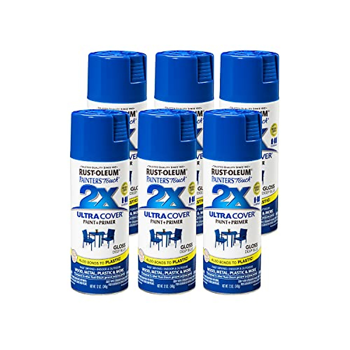 Rust-Oleum 249114-6 PK Painter's Touch 2X Ultra Cover, 6 Pack, Gloss Deep Blue & 243546 Standard Spray Grip