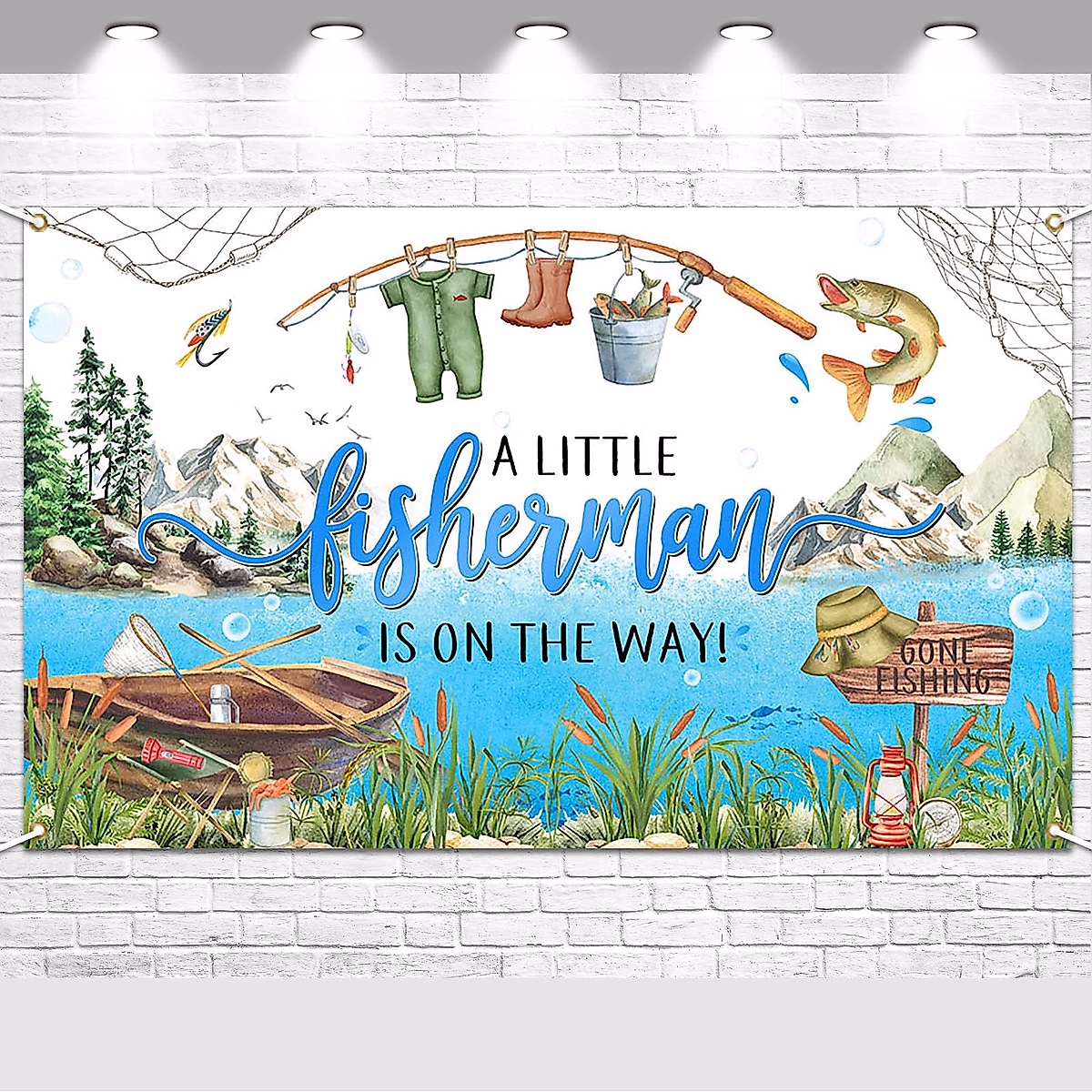 Avezano Fishing Baby Shower Backdrop A Little Fisherman is on The Way Baby Shower Party Decorations Banner Gone Fishing Baby Shower Party Background for Boys 70.8x43.3"