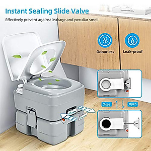 YITAHOME Portable Toilet 3.96 Gallon, Travel RV Potty with T-Type Water Outlets, Anti-Leak Handle Water Pump, Rotating Spout, for Camping, Boating, Hiking, Trips