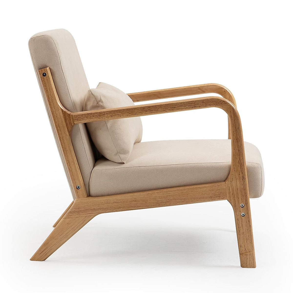 Tiophome Accent Mid-Century Modern Chairs with Pillow Upholstered Lounge Armchair with Solid Wood Frame & Soft Cushion for Living Room, Bedroom, Belcony, Beige