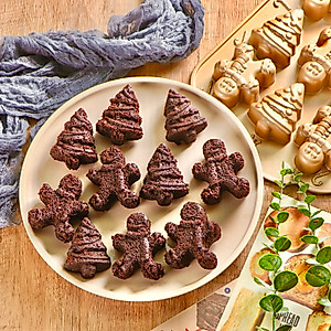 Wehome Gingerbread Cake Pan Cakelet Pan，Non-stick Cast Aluminum Muffin Pan，12-Cavity Snowman and Christmas Tree Gingerbread Baking Pan，Heavy-gauge Bakeware Pan