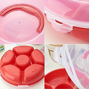 FEOOWV 78oz Food Storage Container With Dividers-Halloween Candy Tray with Lid and Handle 6 Compartments for Party Platter,Vegetable Relish Fruit Tray,Snackle box (Red)