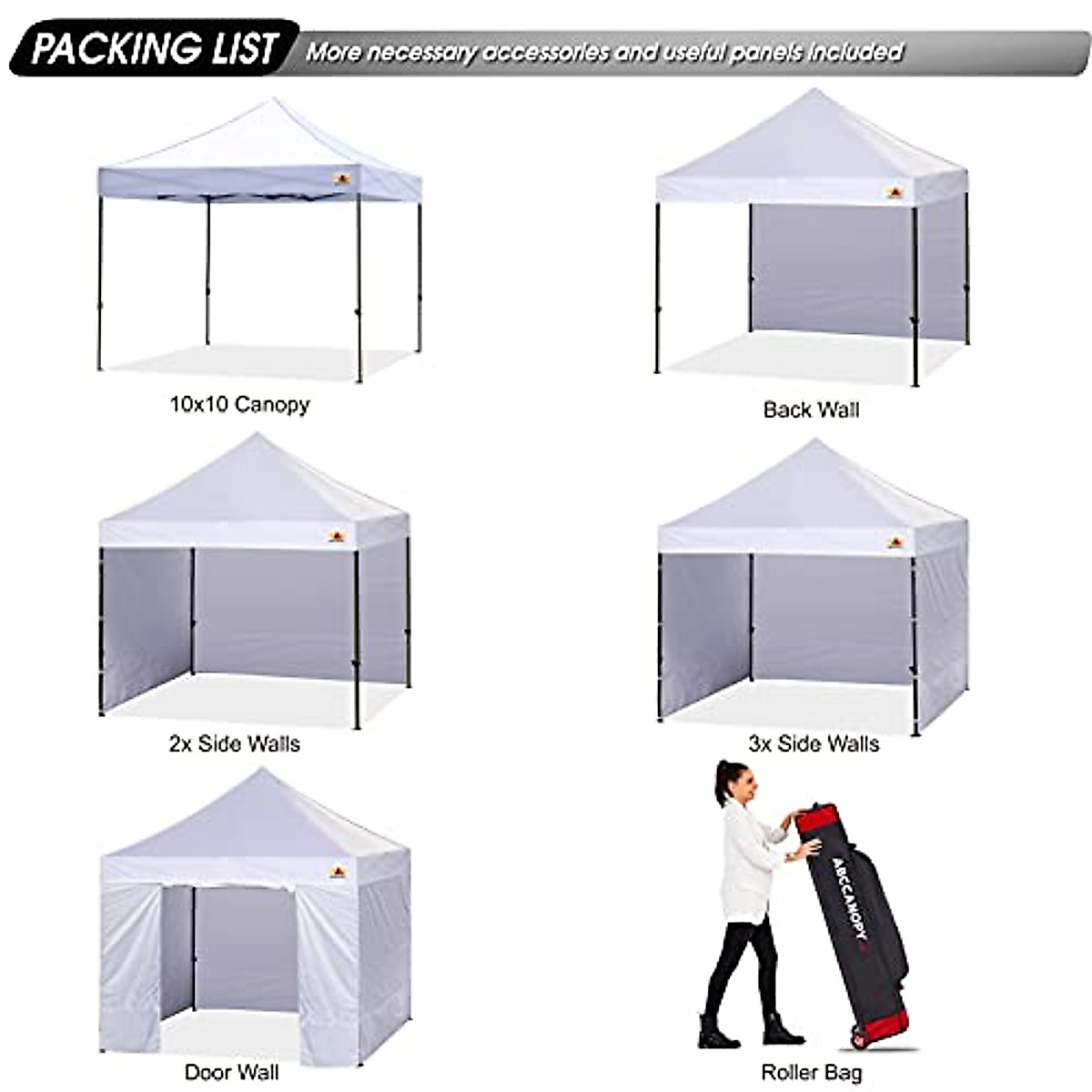 ABCCANOPY Heavy Duty Ez Pop up Canopy Tent with Sidewalls 10x10, White