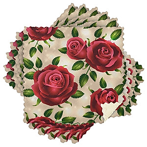 senya 6 Pack Dish Cloths Dish Towels Red Roses Flowers Reusable Kitchen Hand Towels