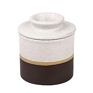 Ceramic Butter Crock For Counter With Water Line White Brown Butter Keeper French Butter Dish Porcelain Butter Holder With Water Line Butter Cup