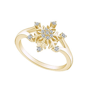 AFFY 1/6 Carat Round White Natural Diamond Snowflake Ring In 14k Yellow Gold Over Sterling Silver (I-J Color, I2-I3 Clarity, 0.16 Cttw) Ring Size-7.5
