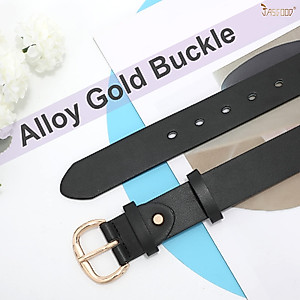 JASGOOD Women Black Leather Belt for Jeans Pants Gold Buckle Lady Casual Dress Waist Belt (Fit Waist Size 31-35inch)