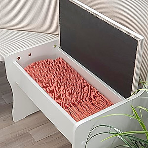 Linon Kiera Corner Upholstered Seats and Hidden Storage, Kitchen Dining Nook Set, White & Beige Striped