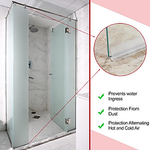 Newtay 2 PC Clear Vinyl T-Type Seal Strip with Pre-Applied Self Adhesive Backing Bathroom Threshold Water Strip Dam Shower Guard Shower Door Seal Strip for 1/2" Gap - 73" Long Frameless Shower Door