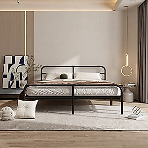 Emiosmt California King Bed Frames with Headboard and Footboard 14 Inch Tall,Heavy Duty 2500lbs Steel Slat Support Metal Platform,No Box Spring Needed,Easy Assembly,Round Tube,Cal King Frame