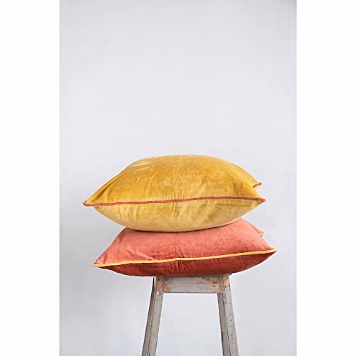 Creative Co-Op Cotton Velvet Mustard Color Piping Pillow, 24" L x 24" W x 2" H, Orange