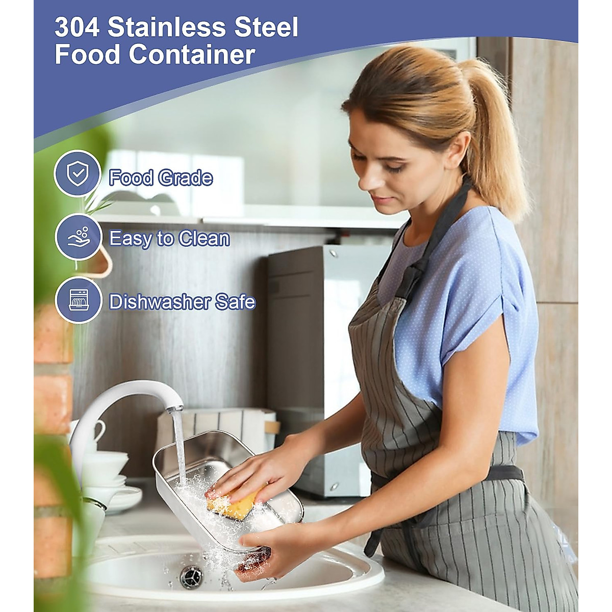 Dicorain Electric Lunch Box, 80w 1.8L Heated Lunch Box for Truck/Car/Office/Home/Work, 12/24/110v 3 In 1 Portable Food Warmer Lunch Box with Removable SS Container, Fork & Spoon (Dark Blue)