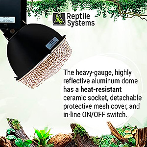 Reptile Systems Ceramic Reflector Clamp Lamp - Black Edition - Basking Lamp Bulb Holder for Terrariums, Vivariums, Paludariums, Enclosures & Cages - Small 5.5" Diameter - 75watt - E26