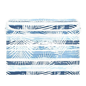 Blue Stripes Leaf Large Storage Bins with Lid Collapsible Storage Bin Storage Basket Organizer Rectangle Storage Bin for Home Office Dorm Shelf