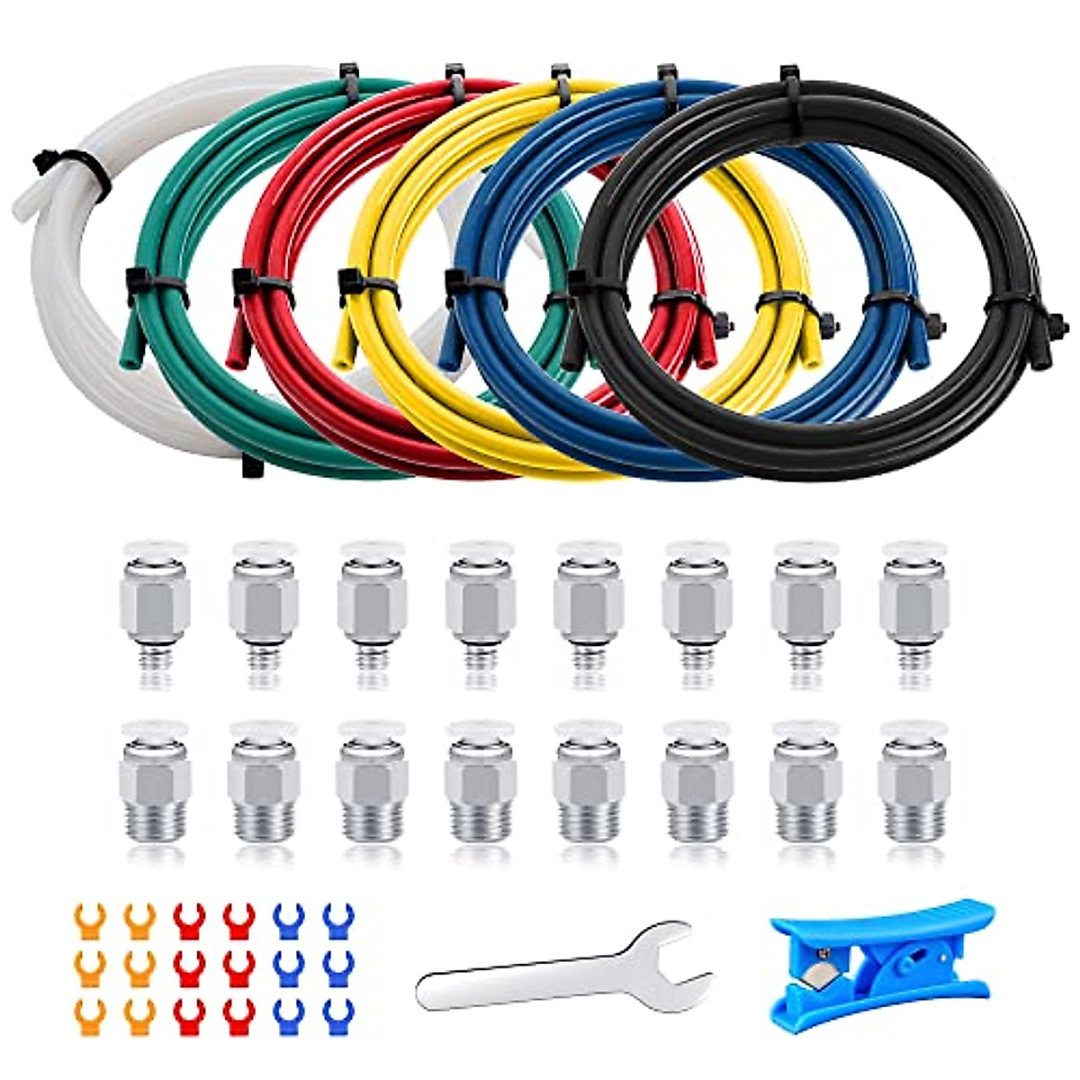 High Temperature Resistant Premium Bowden Tubing 6M TPFE Teflon Tube for 1.75mm Filament with Upgraded PC4-M6 and PC4-M10 Pneumatic Fittings,Teflon Cutter,Collet Clips and Spanner for Ender 3/3 Pro