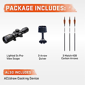 Wicked Ridge by TenPoint Rampage XS Crossbow, Peak XT - 390 FPS - The Ultimate Affordable Hunting Machine - Includes Lighted 3X Pro-View Scope, ACUdraw & Three Match 400 Carbon Alpha-Nock Arrows