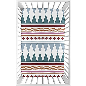 Sweet Jojo Designs Aztec Boho Chic Girl Fitted Mini Crib Sheet Baby Nursery for Portable Crib Pack and Play - Yellow Blue Gold Mauve Burgundy Purple Pink Modern Bohemian Southwestern Rustic Geometric