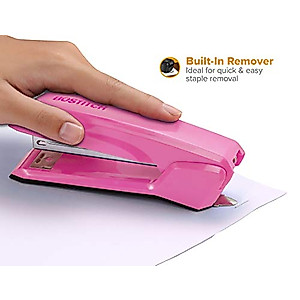 Bostitch Office Ascend 3 in 1 Stapler Integrated Remover & Staple Storage, 420 Staples Included, 20 Sheet Capacity, Lightweight, Pink