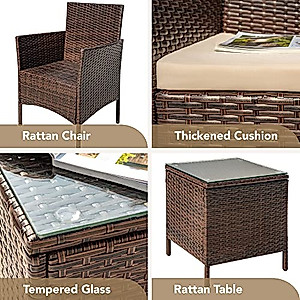 Devoko 3 Pieces Patio Furniture Sets Clearance PE Rattan Wicker Chairs with Table Outdoor Garden Porch Furniture Sets (Brown/Beige)