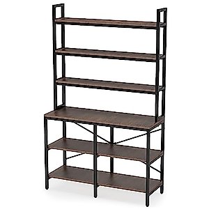 LITTLE TREE 6-Tier Tall Bookshelf with X-Shaped Frame, Industrial Bookcase with Storage, Utility Stand Shelf