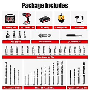 AVID POWER 20V Cordless Drill Set 320 In-lbs Torque Power Drill/Driver Kit with 41pcs Accessories and Drill Brush, 2 Variable Speed, 3/8'' Keyless Chuck