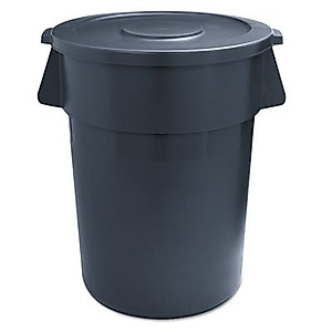 Round Waste Receptacle, LLDPE, 32 gal, Gray