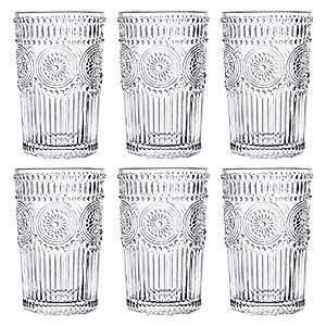 Kingrol 6 Pack 12 oz Romantic Water Glasses, Premium Drinking Glasses Tumblers, Vintage Glassware Set for Juice, Beverages, Beer, Cocktail