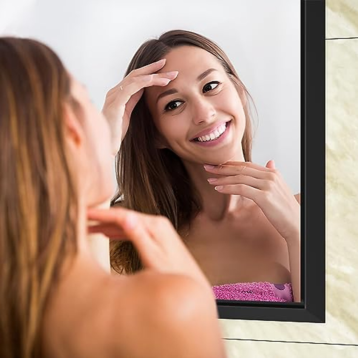 Black Metal Framed Bathroom Mirror: 65 x 22 Inch Bathroom Vanity Mirror for Over Sink - Modern Farmhouse Rectangular Wall Mirror Hangs Horizontal or Vertical Shatterproof