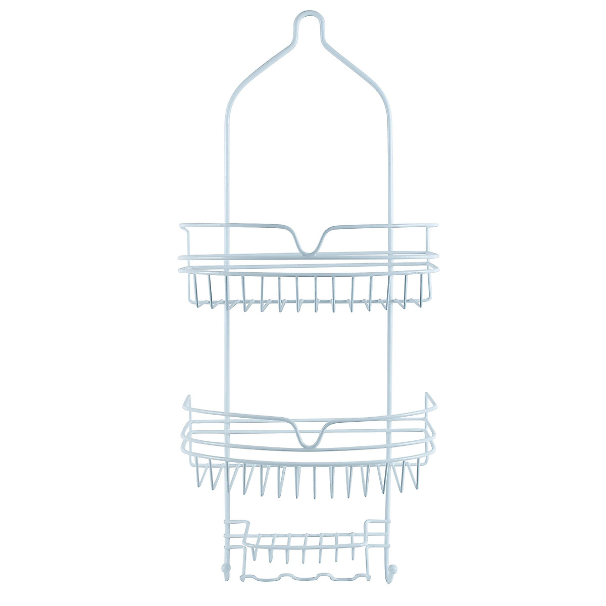 Bath Bliss Head Shower Caddy, 2 Large Baskets, Soap Dish Holder, 6 Accessory Hooks, Moisture & Rust Resistant, White