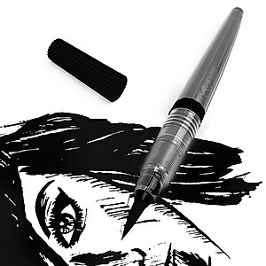 Pentel Refillable Colour Brush Pen - Nylon Tip – Grey Barrel – Black Ink - Pigment Edition