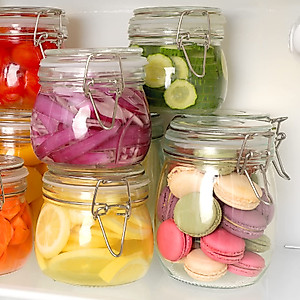 Honmtp airtight glass jars, Food storage containers with airtight lid, Sealing wire clamping fastener, Seal proof jar for fermenting kitchen canned grains, sugar, pickle, beans, spices(25 oz - 4 pack)