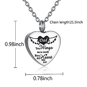Gisunye Cremation Jewelry for Ashes Pendant for Dad Mom Stainless Steel Heart Cremation Urn Necklace Memorial Pendant with Fill Kit (PMX-Dad)