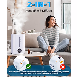 5L Humidifiers for Bedroom, 50H Runtime Humidifier for Large Room, Ultra-Quiet 28dB Cool Mist Air Humidifier for Home Baby Nursery & Plants, Auto Shut-off and BPA-Free for Safety, Easy to Clean