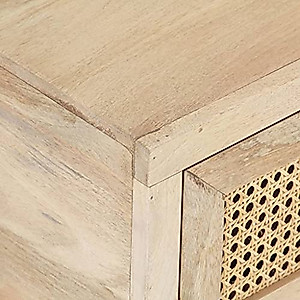 QJBSAVVA Coffee Table 35.4"x19.7"x14.6" Solid Mango Wood and Natural Cane,Entrance Table Tray Tables Center Table Low Table Suitable for Meeting Rooms, Reception Rooms, Offices