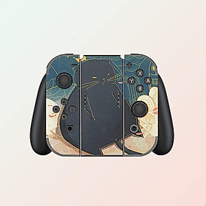 BelugaDesign Fat Cat Switch Skin | Pastel Sticker Wrap Vinyl Decal | Cute Kawaii Animal Leaves Cartoon Full Set Compatible with Nintendo Switch (Switch Standard, Multicolored)