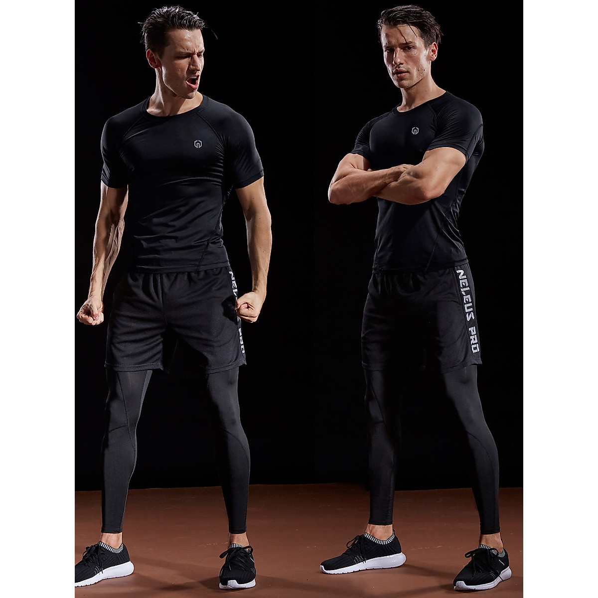 NELEUS Men's 3 Pack Compression Baselayer Athletic Workout T Shirts,5022,Black,Black,Black,XL
