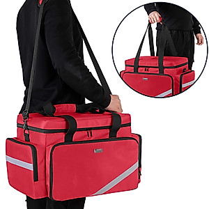 Trunab First Aid Bag Empty, Professional Medical Bag Emergency Responder Trauma Bag with Inner Dividers and Anti-Slip Bottom, Ideal for EMT, EMS, Paramedics, Red - Patented Design, Bag Only