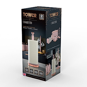 Tower T826133PNK Cavaletto Towel Pole Kitchen Roll Holder with Soft Underliner, Marshmallow Pink and Rose Gold