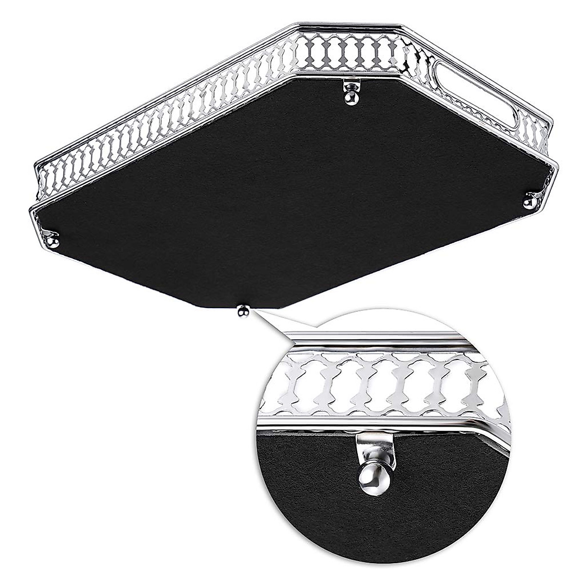 Hipiwe Vanity Makeup Mirror Tray - 13.8" X10" Metal Jewelry Trinket Organizer Tray Cosmetic Perfume Tray Home Decorative Tray for Dresser Bathroom Bedroom Countertop,Large Size