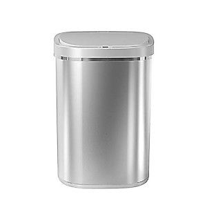 NINESTARS DZT-80-35 Automatic Touchless Infrared Motion Sensor Trash Can, 21 Gal 80L, Heavy Duty Stainless Steel Base (Oval, Silver/Brush Lid) Trashcan, SS