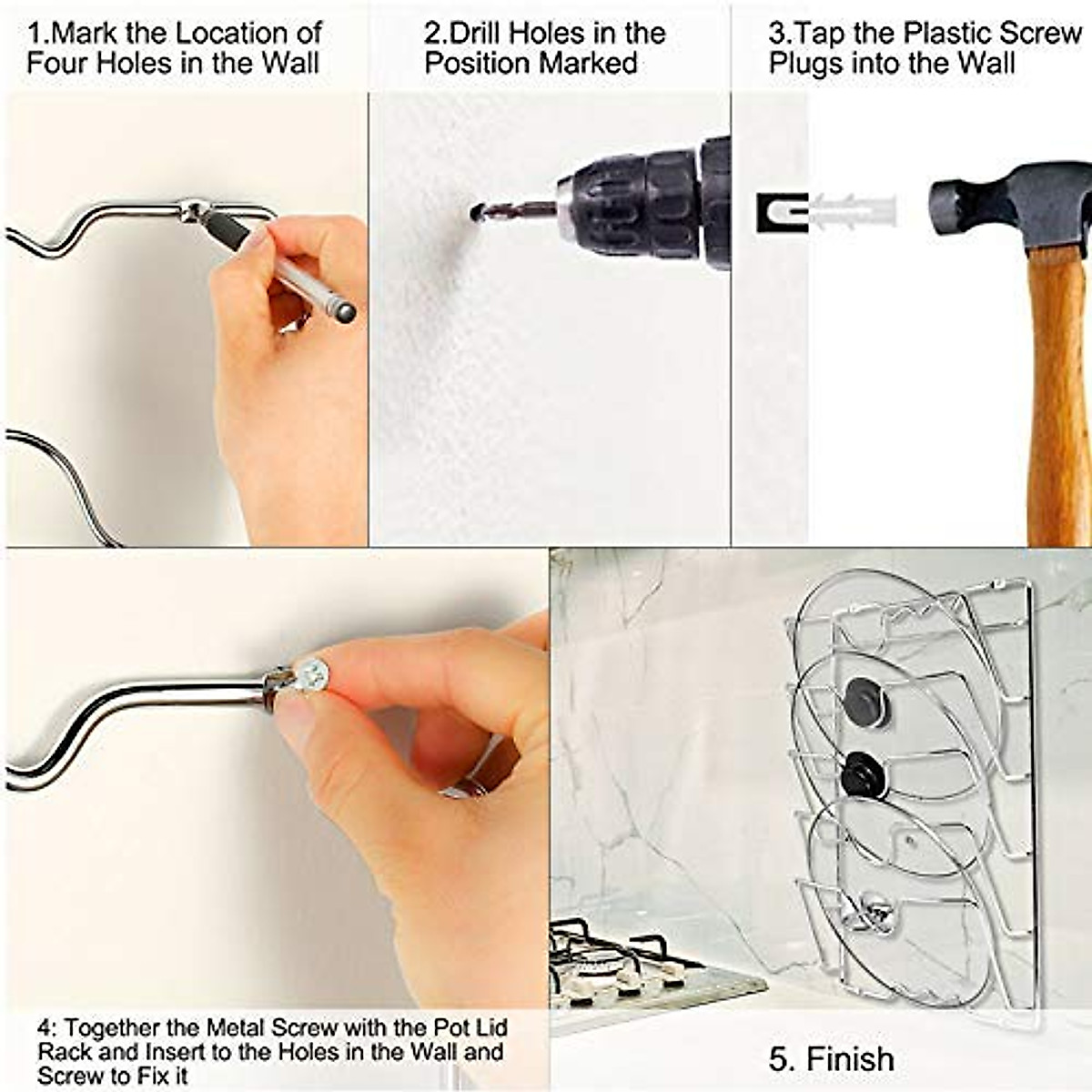 SAVICOS Wall Door Mount Pot Lid Rack,Kitchen Storage and Cabinet Organizer Holder,Chrome Finish