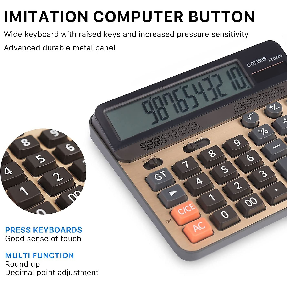 Calculator, Solar Battery Calculator Dual Power Large Standard Function Desktop Business Calculators, 12-Digit LCD Display Big Number Electronics Calculator for Office Finance School Student